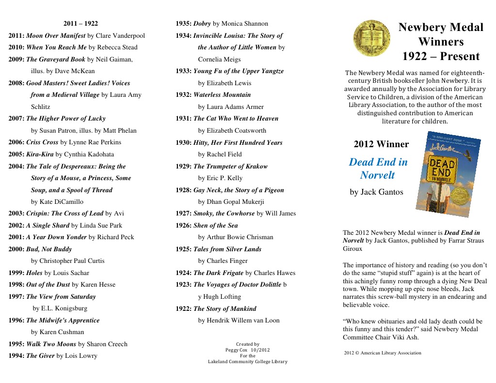 Newbery Awards Flyer 2012 | PDF | Books | Writers