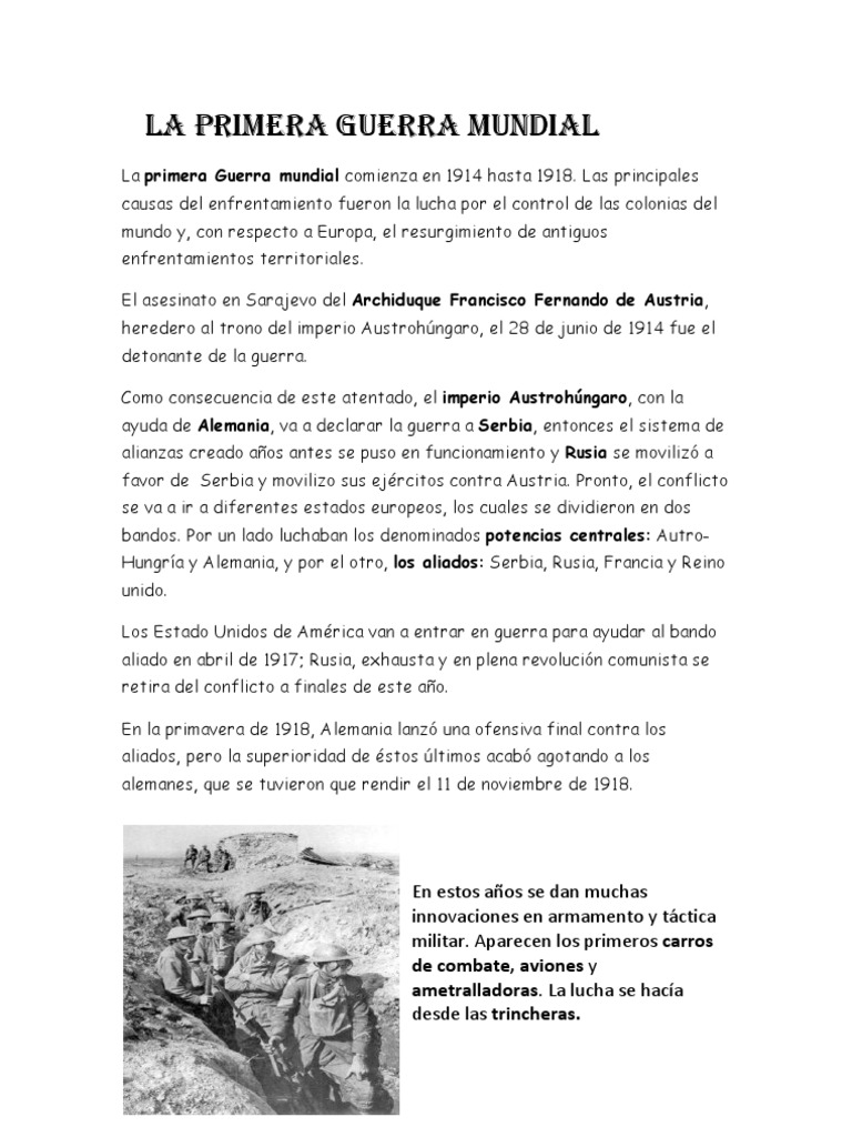 Resumen de la Primera Guerra Mundial | PDF | Primera Guerra Mundial ...