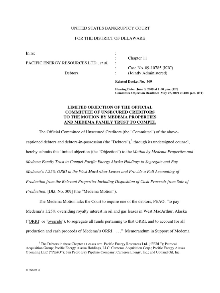 Limited Objection of The Official Committee of Unsecured Creditors To ...