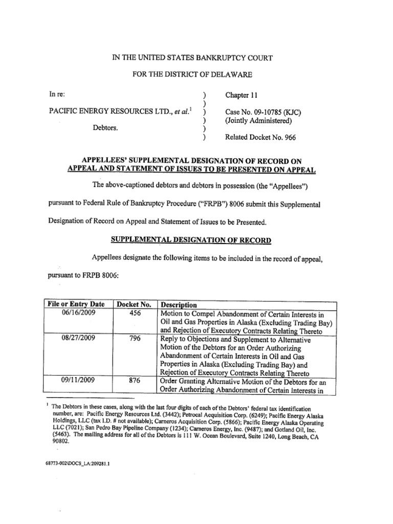 Appellees' Supplemental Designation of Record On | PDF | Chapter 11 ...