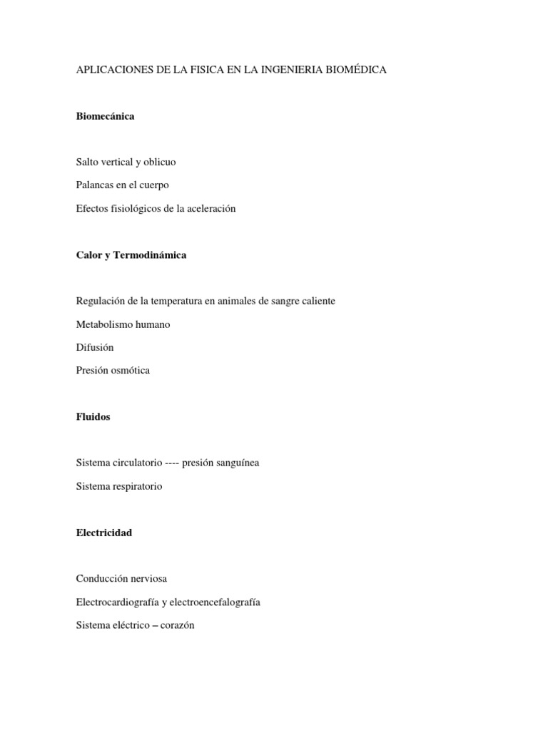 Aplicaciones de La Fisica en La Ingenieria Biomédica | PDF