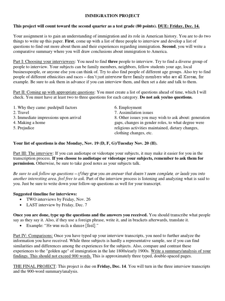 Immigration Project | PDF | Interview | Immigration