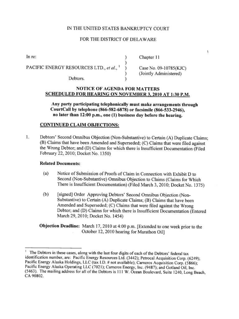 (5463) - The Mailing Address For All of The Debtors Is 111 W. Ocean ...