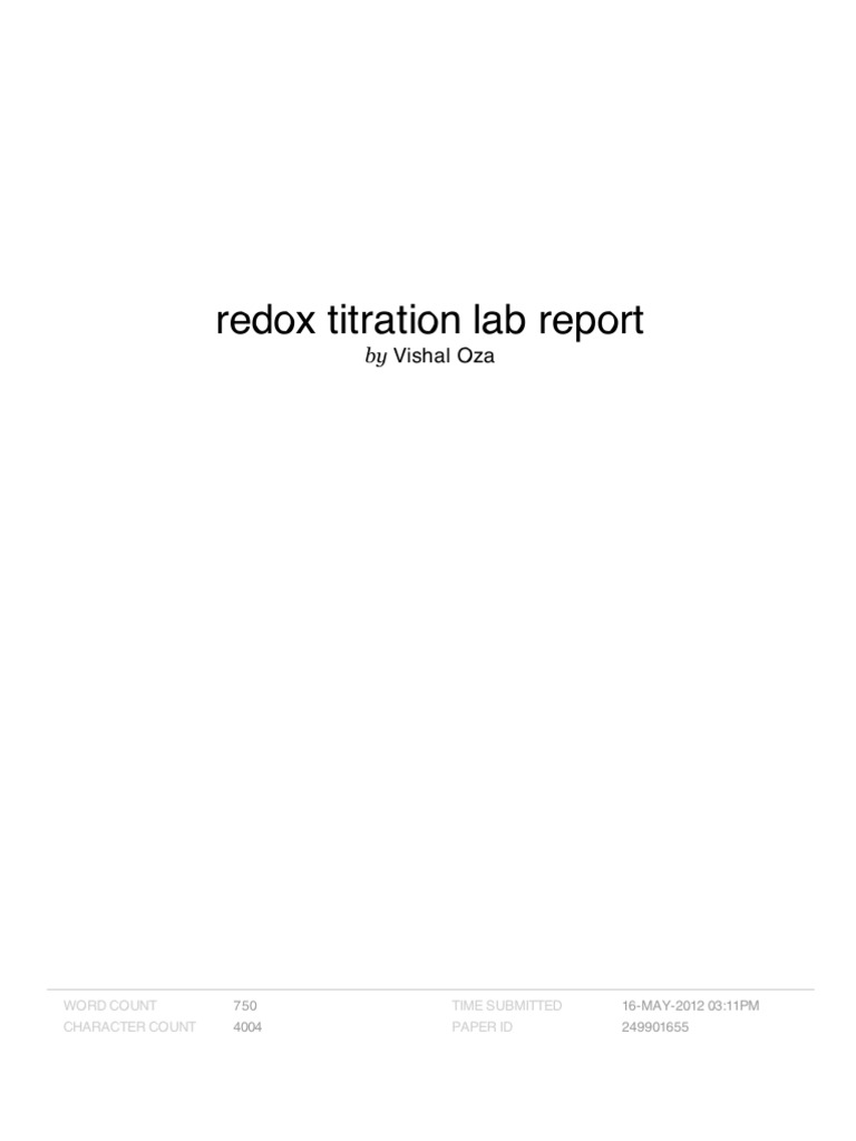 Redox Titration Report | PDF | Analytical Chemistry | Titration