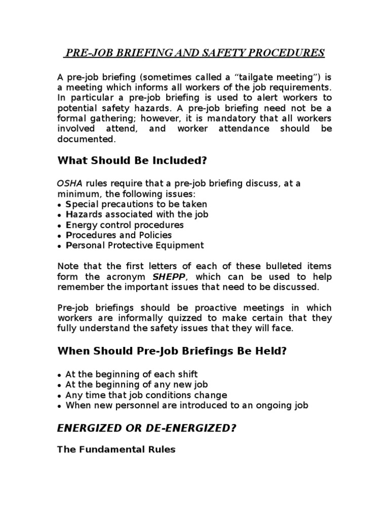 Pre Job Briefing | PDF | Personal Protective Equipment | Employment