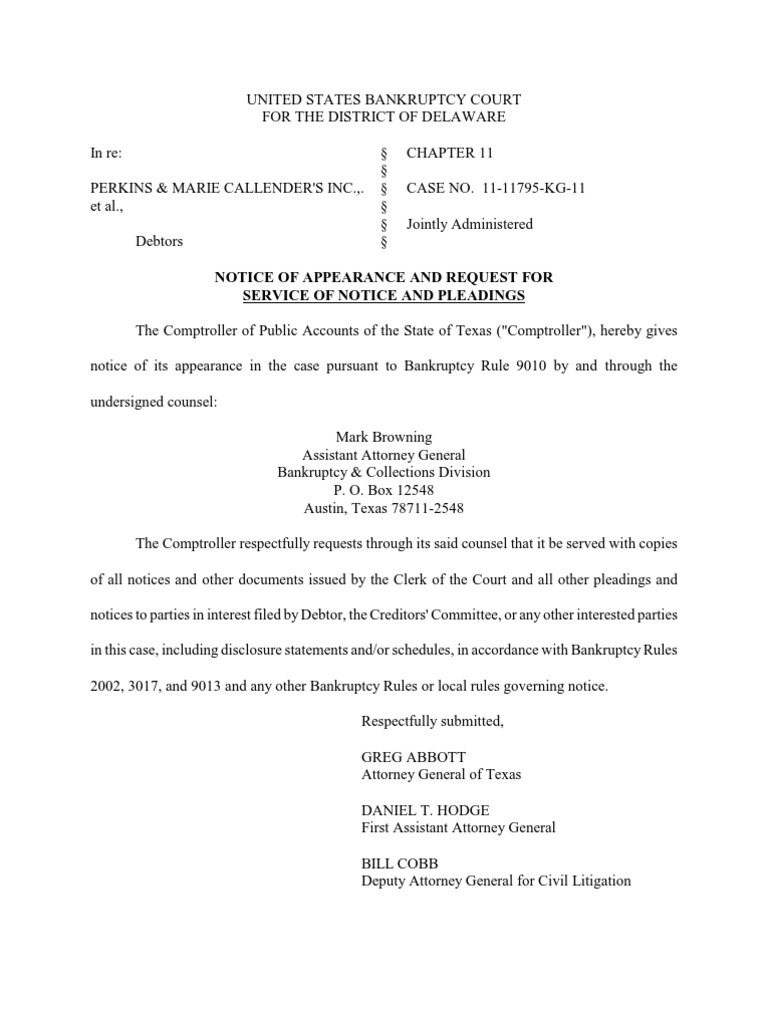Texas Comptroller Notice in Bankruptcy Case | PDF | Politics | Social ...