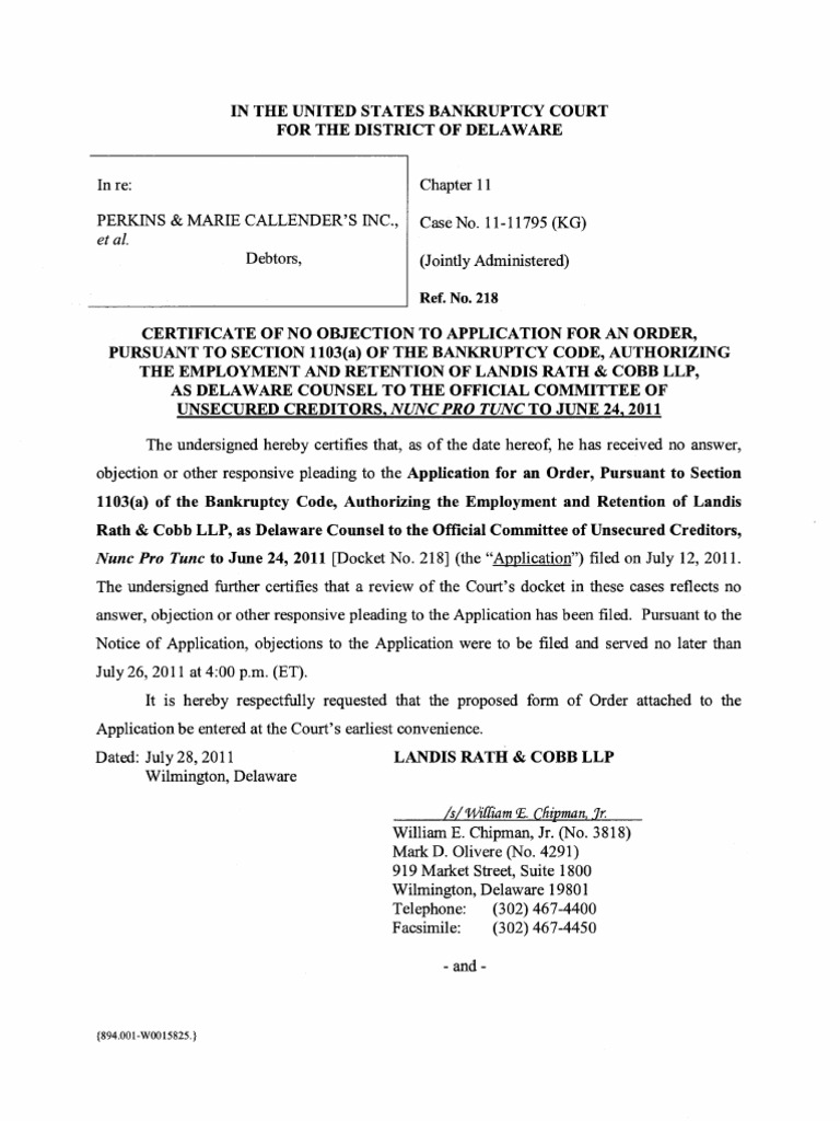 Et Al.: Nunc Pro Tunc To June 24, 2011 (Docket No. 218) (The | PDF