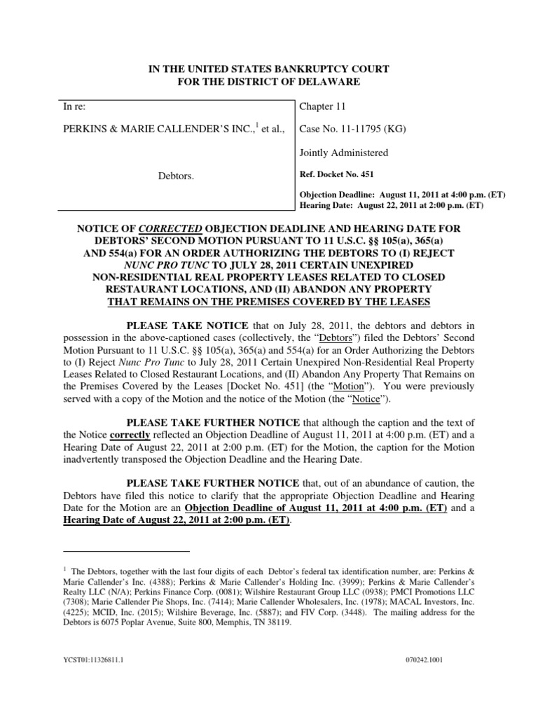 Nunc Pro Tunc To July 28, 2011 Certain Unexpired | PDF | Chapter 11 ...