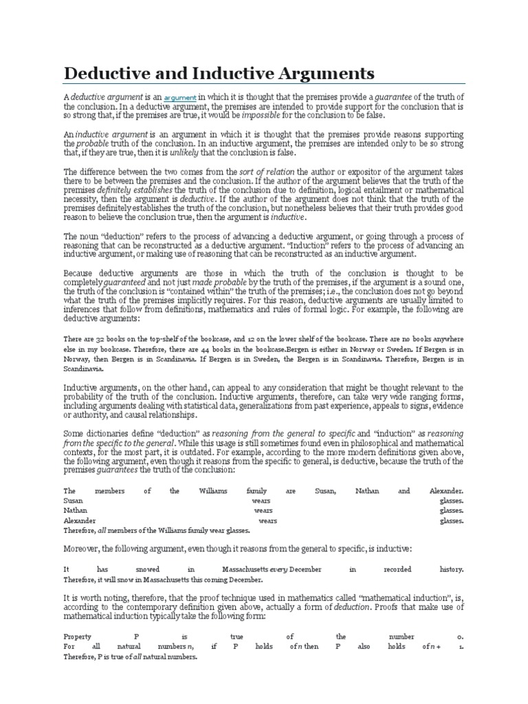 Deductive and Inductive Arguments | PDF | Argument | Deductive Reasoning