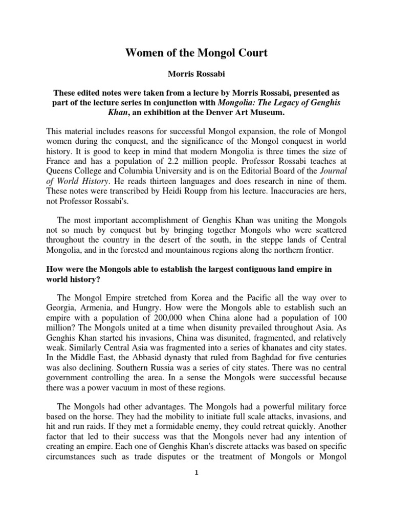 Women of The Mongol Court | PDF | Mongols | Genghis Khan