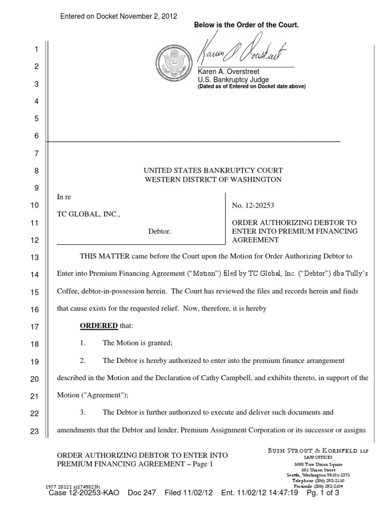 Entered On Docket November 2, 2012: Below Is The Order of The Court ...