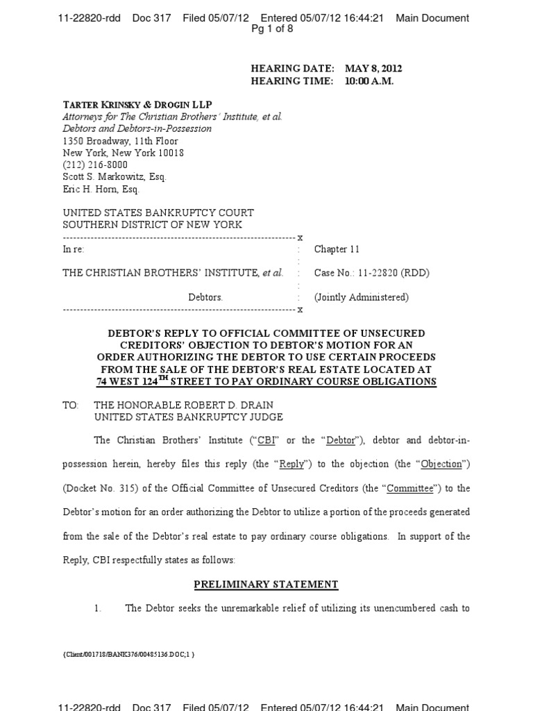 Attorneys For The Christian Brothers' Institute, Et Al. Debtors and ...