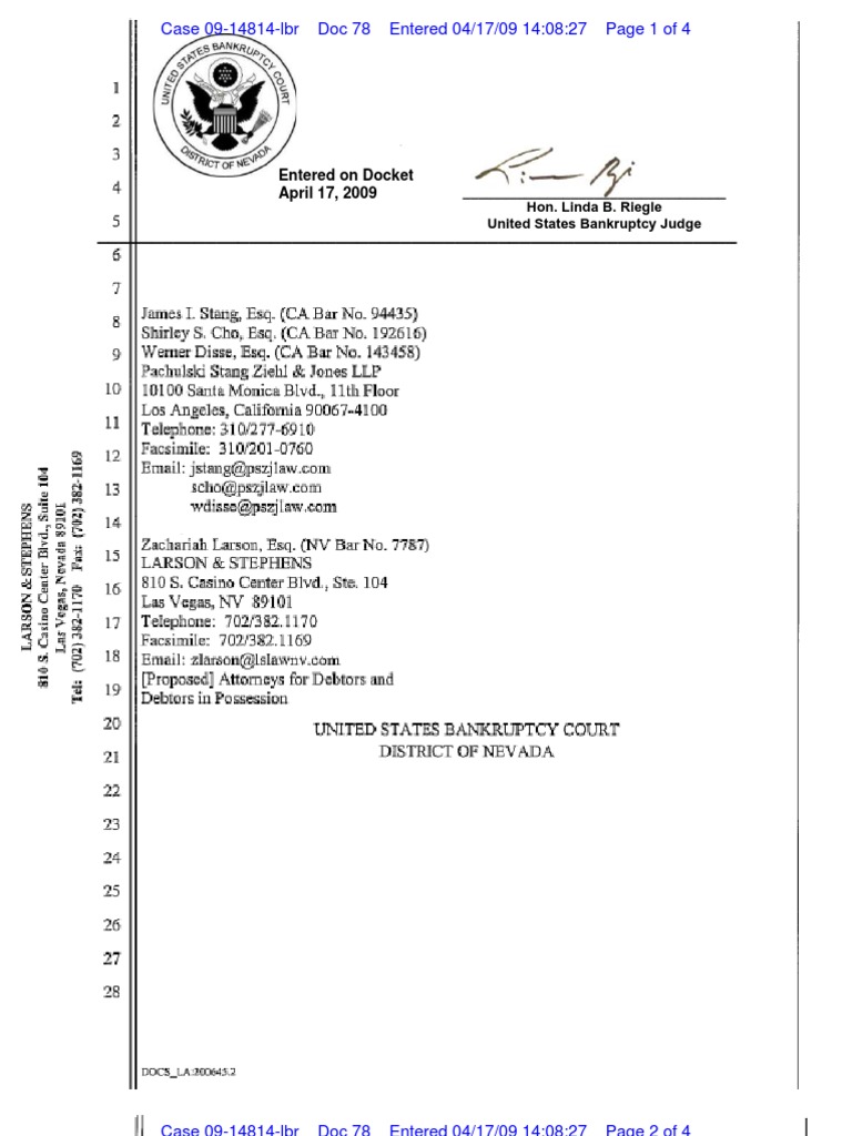 Entered On Docket April 17, 2009: - Hon. Linda B. Riegle United States ...