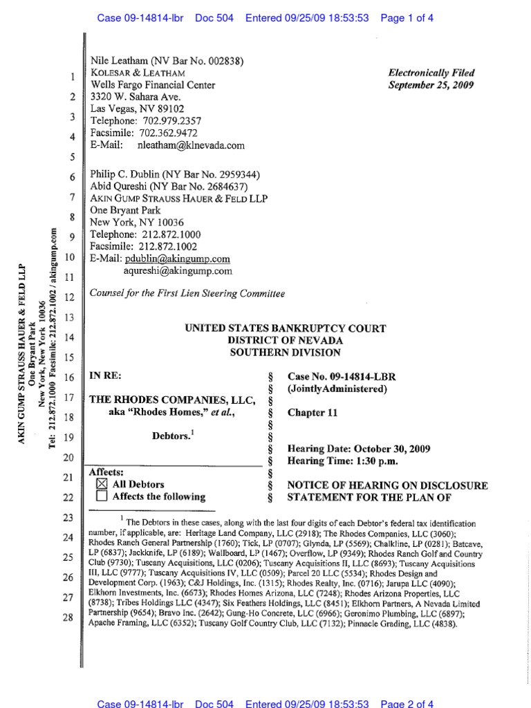 Electronically Filed: September 25, 2009 | PDF | Bankruptcy In The ...