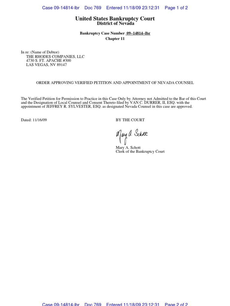 Nevada Bankruptcy Court Order Approval | PDF | Politics | Social Science