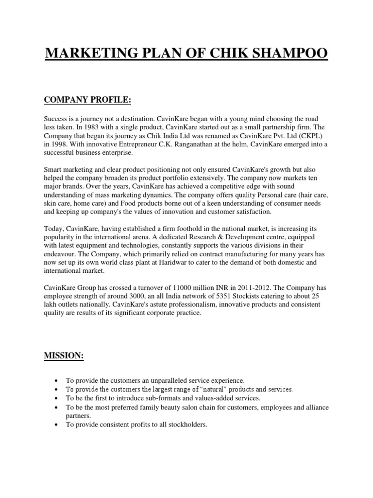 Marketing Plan of Chik Shampoo | PDF | Business Economics | Economies
