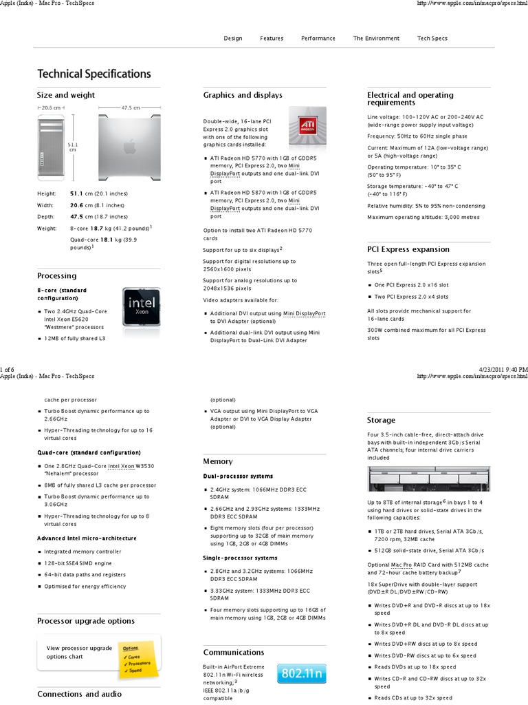 Size and Weight Graphics and Displays Electrical and Operating ...