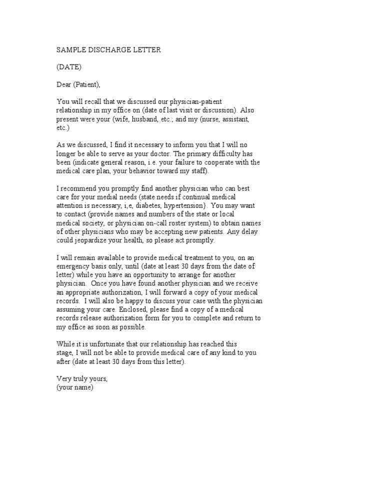 Sample Discharge Letter | PDF | Self-Improvement