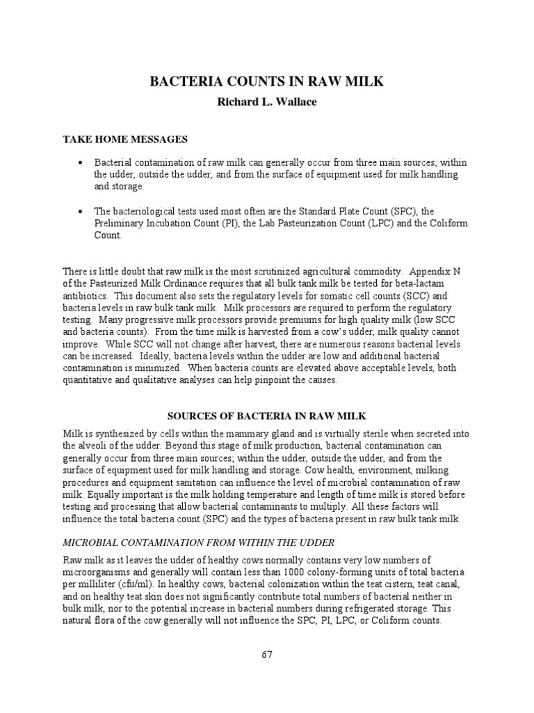 Bacteria Counts in Raw Milk | PDF