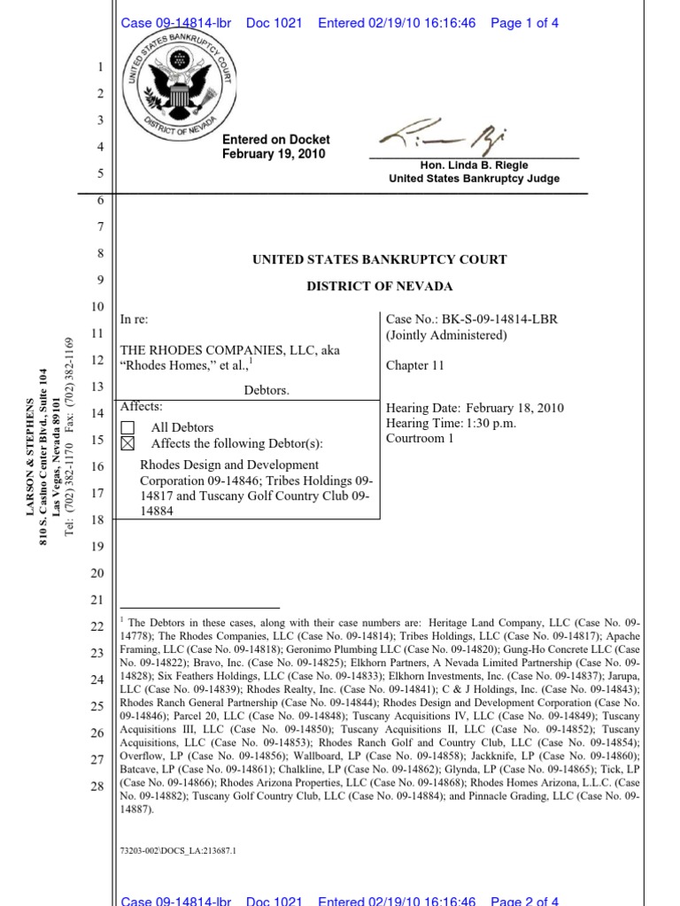 United States Bankruptcy Court District of Nevada: Entered On Docket ...