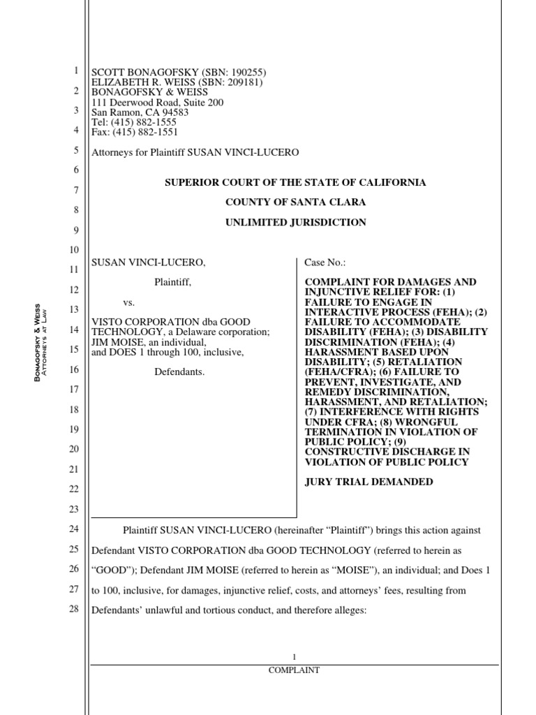 Susan Vinci-Lucero Wrongful Termination Documents | PDF | Intentional ...