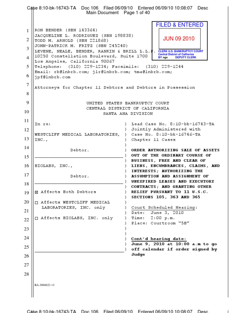Filed & Entered: Clerk U.S. Bankruptcy Court Central District of ...