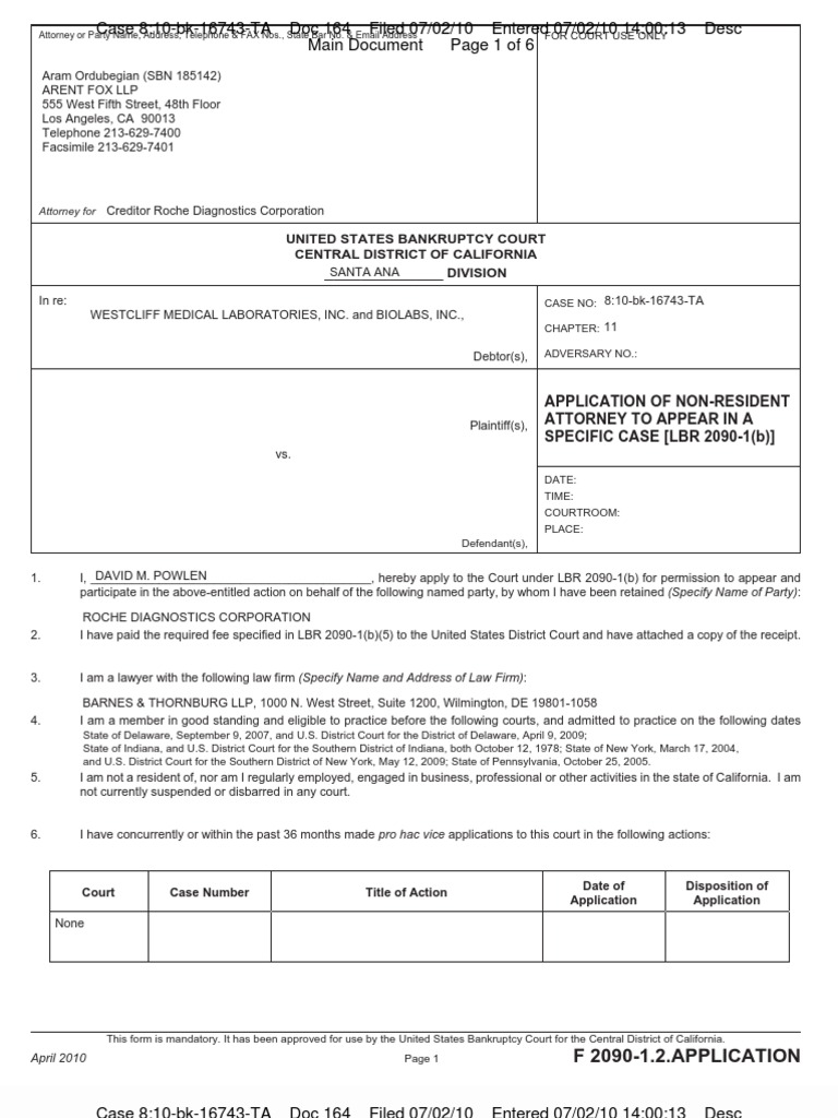 United States Bankruptcy Court Central District of California Division ...