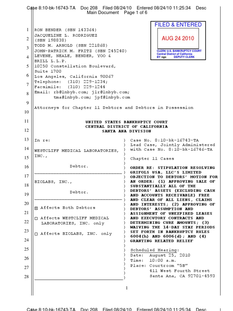 Filed & Entered: Clerk U.S. Bankruptcy Court Central District of ...