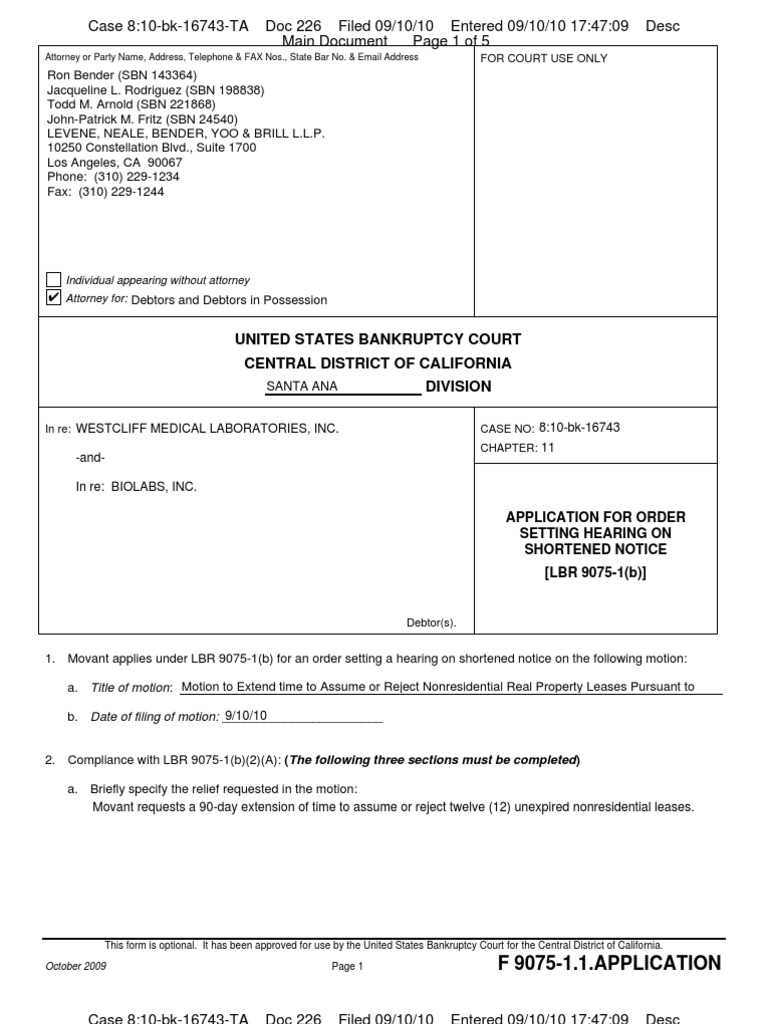 United States Bankruptcy Court Central District of California Division ...