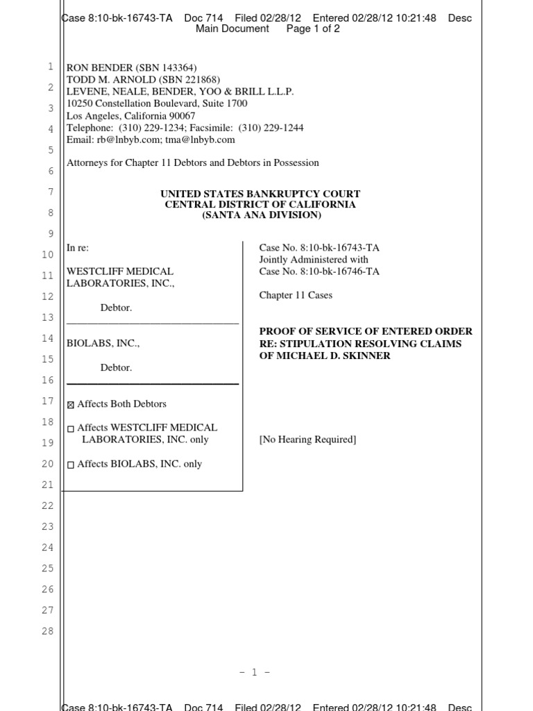 Proof of Service for Bankruptcy Order | PDF | Law