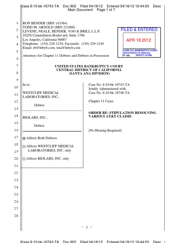 Filed & Entered: United States Bankruptcy Court Central District of ...