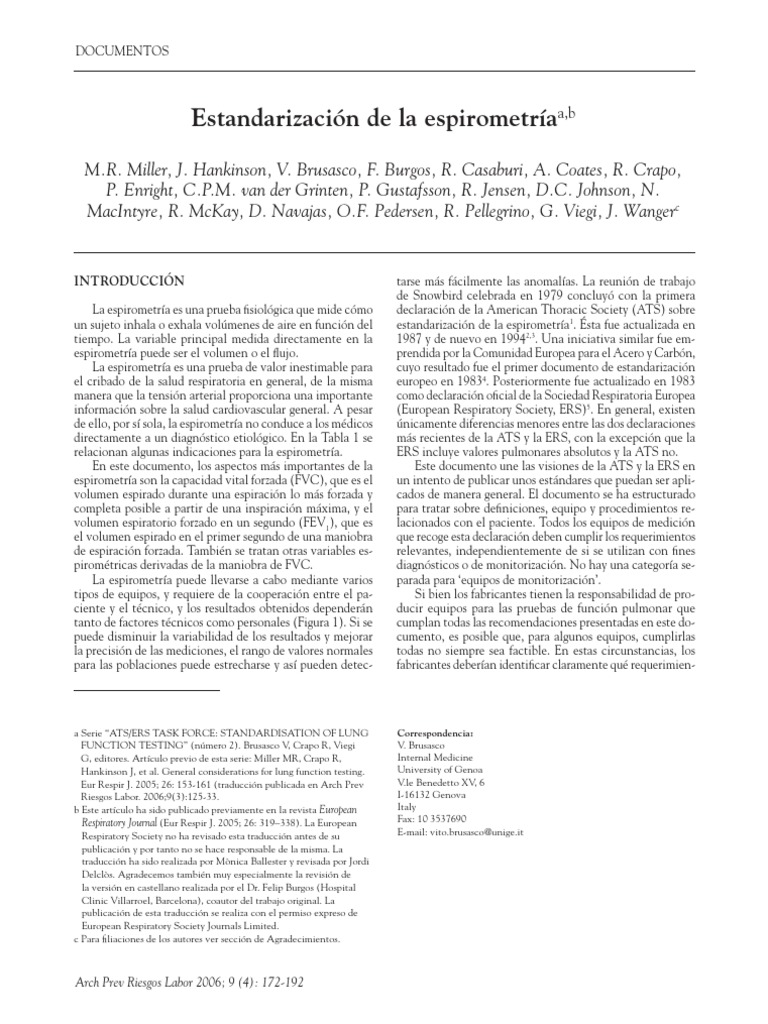 Estandarizacion Espiro-Castellano 2005 | PDF | Calibración | Volumen