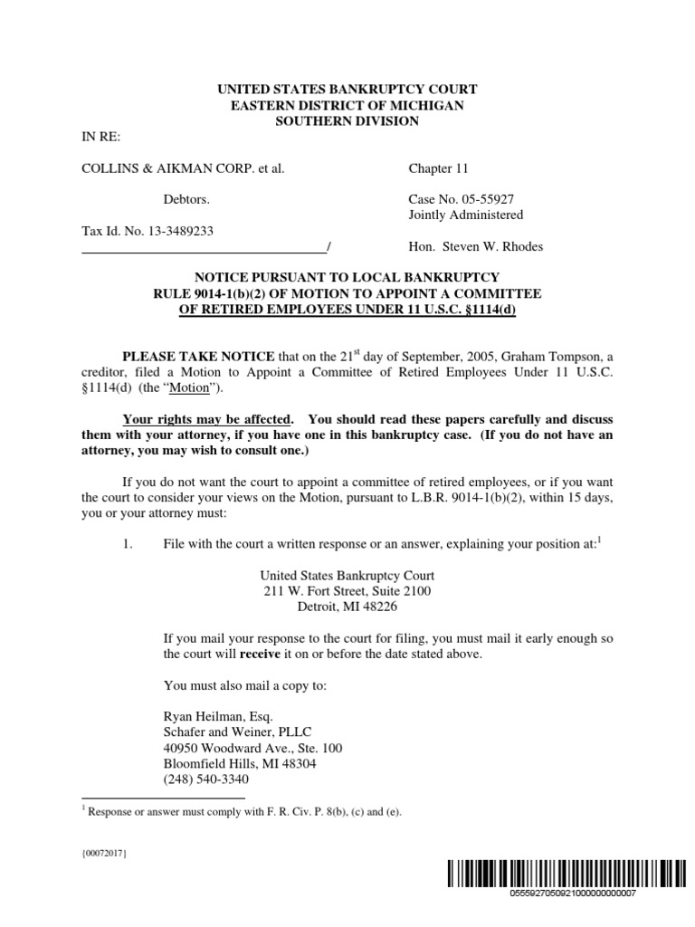 Motion to Appoint Retired Employees Committee | PDF