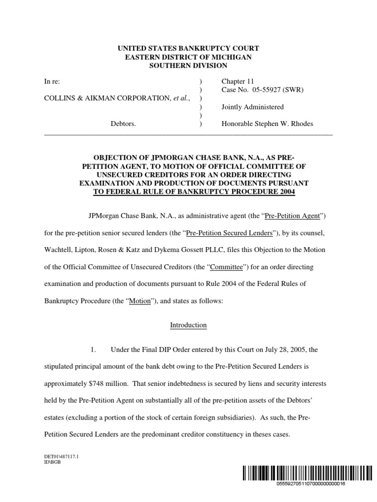 DET01/487117.1 Id/Bgb | PDF | Bankruptcy | Liability (Financial Accounting)