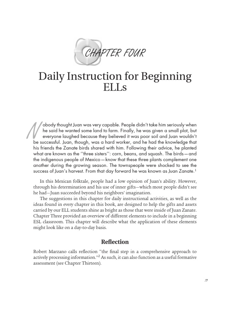 Daily Instruction For Beginning ELLs (Excerpt From The ESL/ELL Teacher ...