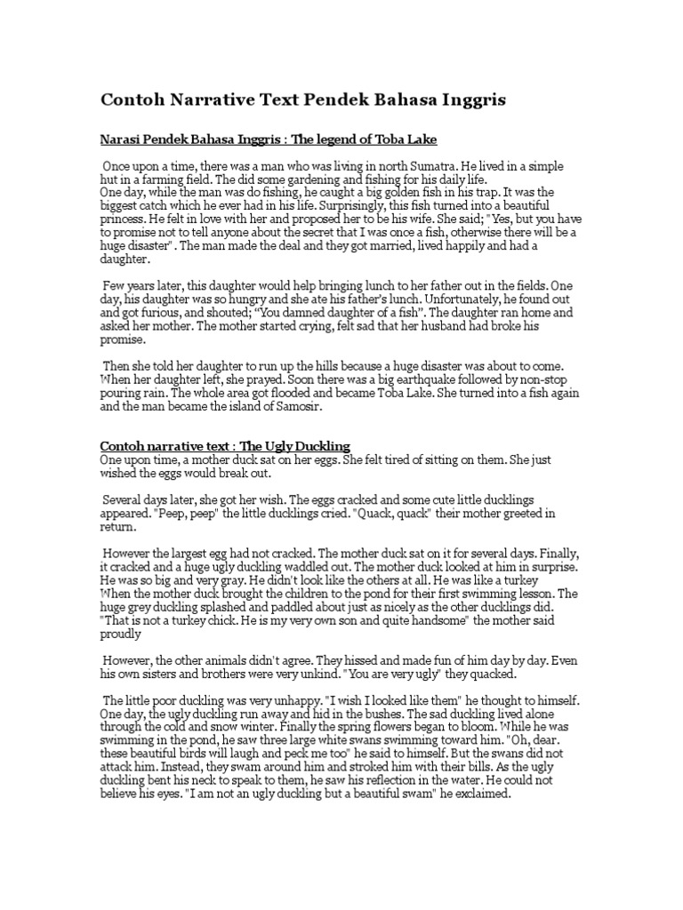 Contoh Narrative Text Pendek Bahasa Inggris | PDF | Duck | Nature