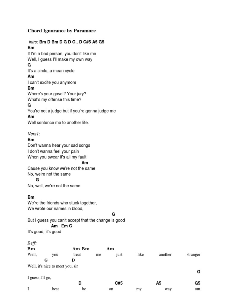 Paramore's "Ignorance" Chords & Lyrics | PDF