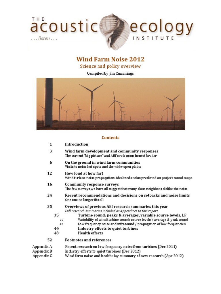 AEI Wind Farm Noise 2012: Science and Policy Overview | PDF | Wind ...