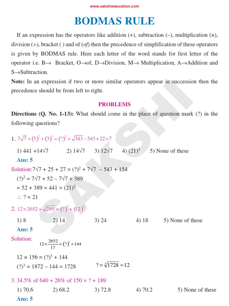 Bodmas Rule | PDF | Odds | Elementary Mathematics