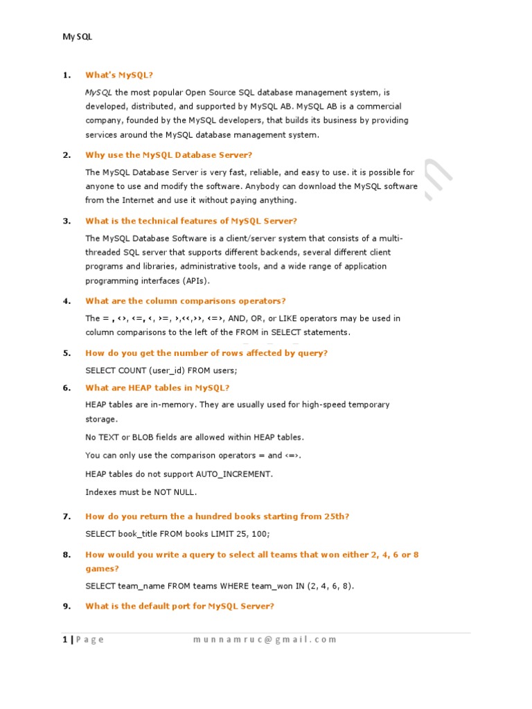My Sql Mysql The Most Popular Open Source Sql Database Management System Is Pdf My Sql