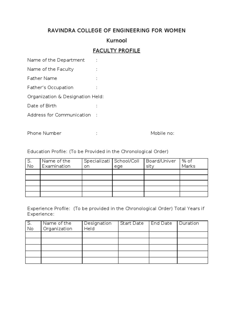 Ravindra College of Engineering For Women Kurnool Faculty Profile | PDF