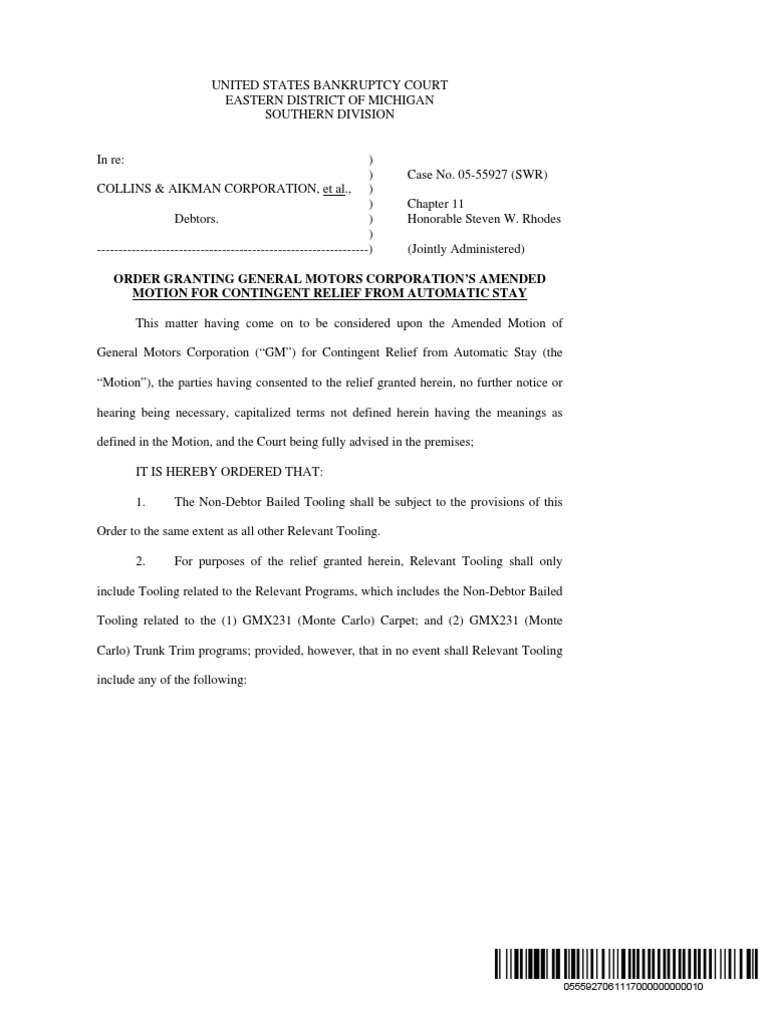 Order Granting General Motors Corporation'S Amended Motion For ...