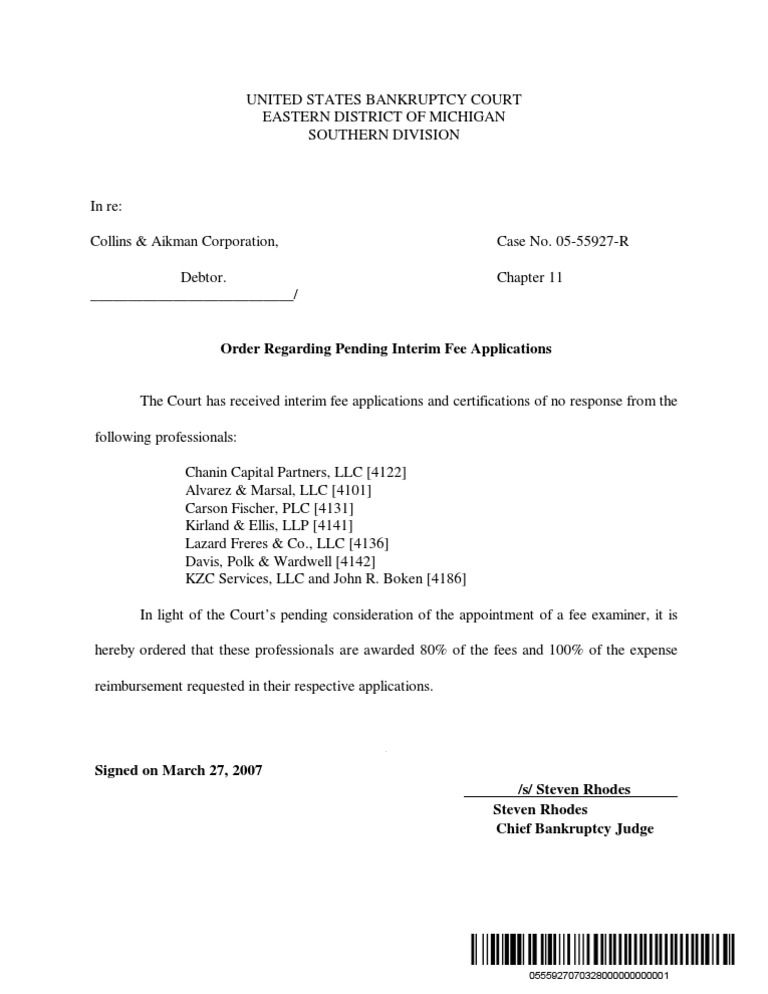 Bankruptcy Court Fee Application Order | PDF | Business | Finance ...