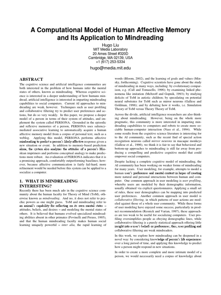A Computational Model of Human Affective Memory and Its Application To ...