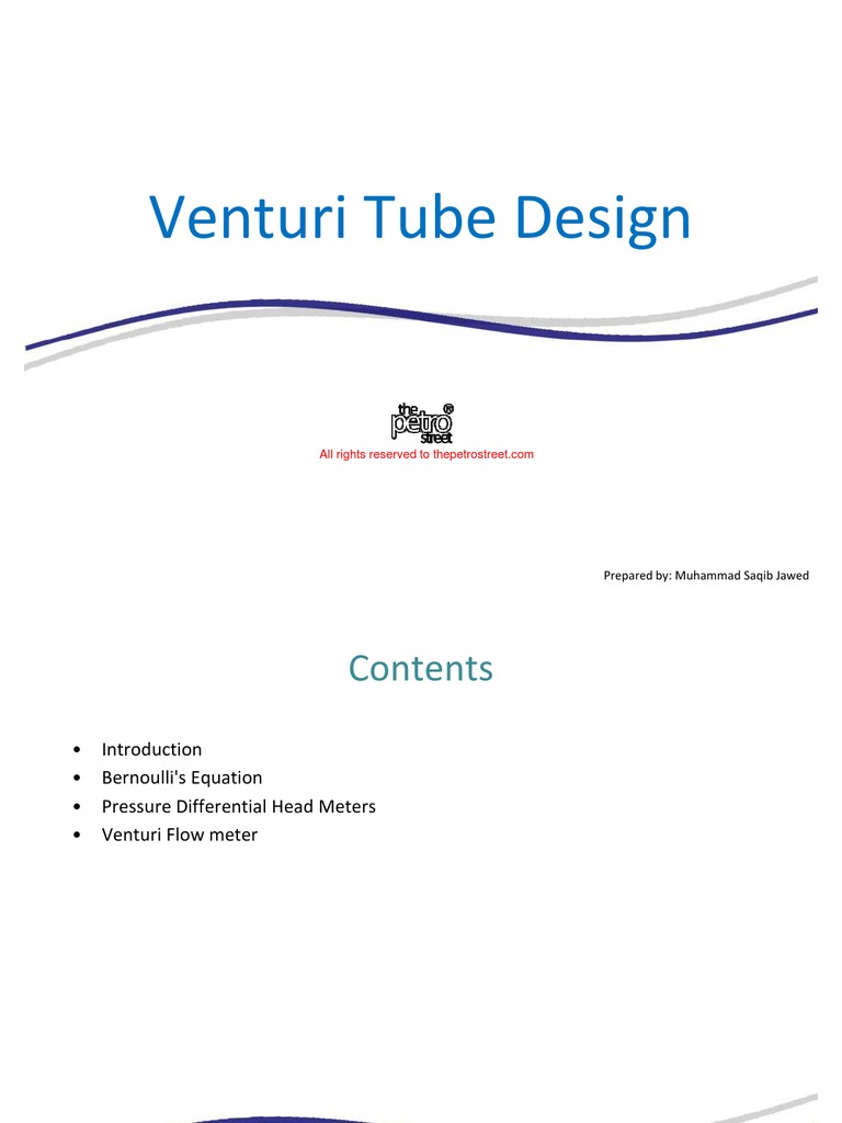 Venturi Tube Design | PDF | Fluid Dynamics | Flow Measurement