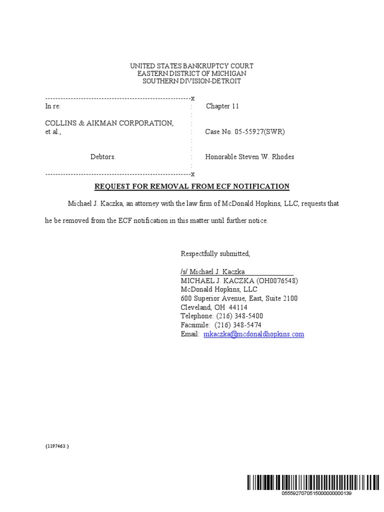 Request For Removal From Ecf Notification | PDF