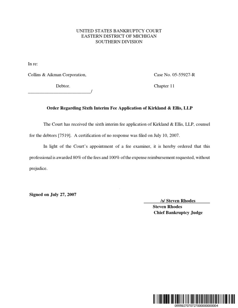 Order Regarding Sixth Interim Fee Application of Kirkland & Ellis, LLP | PDF