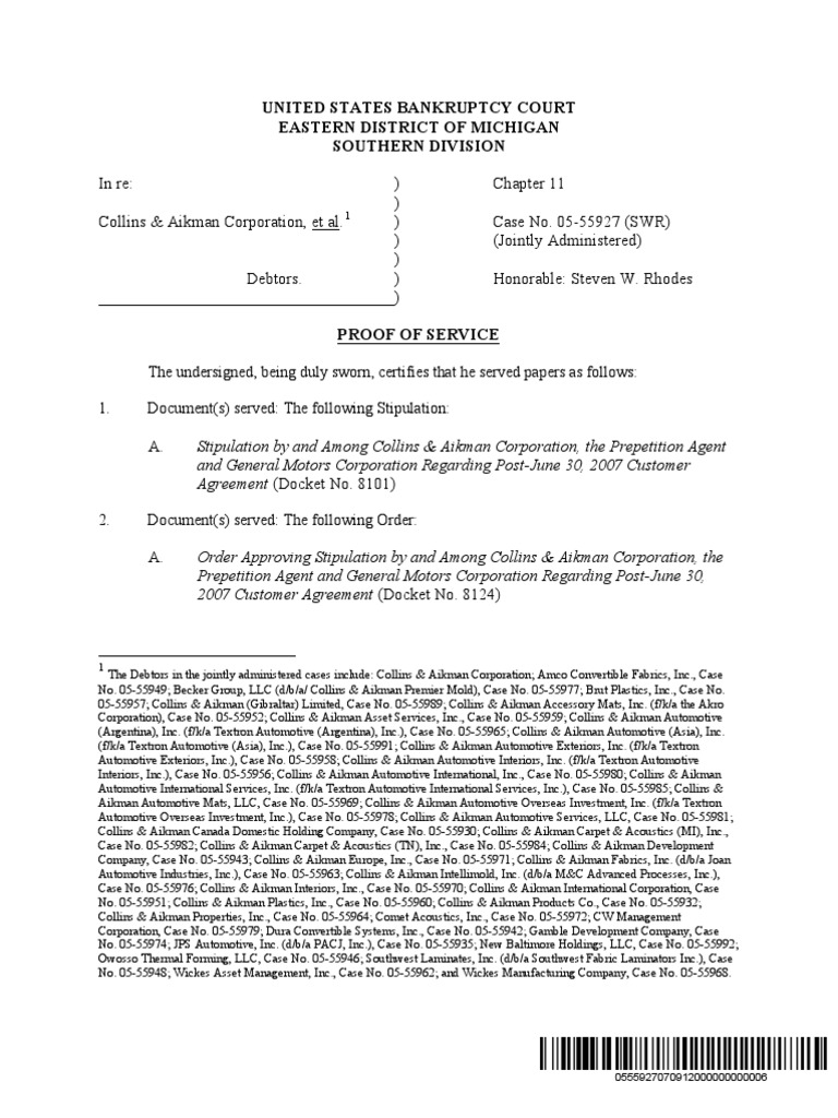 In Re:) Chapter 11) Collins & Aikman Corporation, Et Al.) Case No. 05 ...