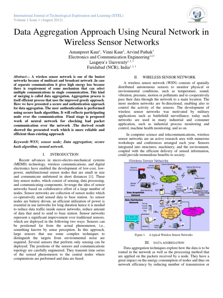 Data Aggregation Approach Using Neural Network in Wireless Sensor Networks | PDF