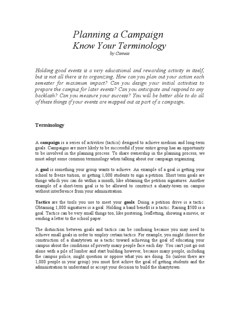 Planning Campaign Terminology | PDF